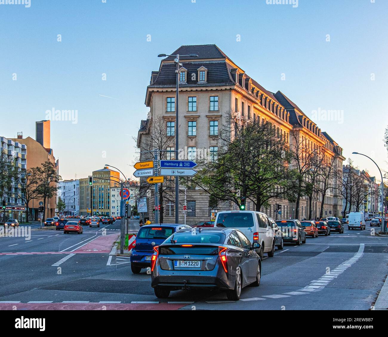 Street view with elegant apartment buildings and traffic,Bayerisches ...