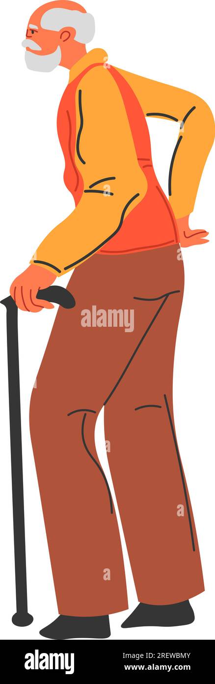 Grandfather with walking stick, senior man vector Stock Vector Image ...