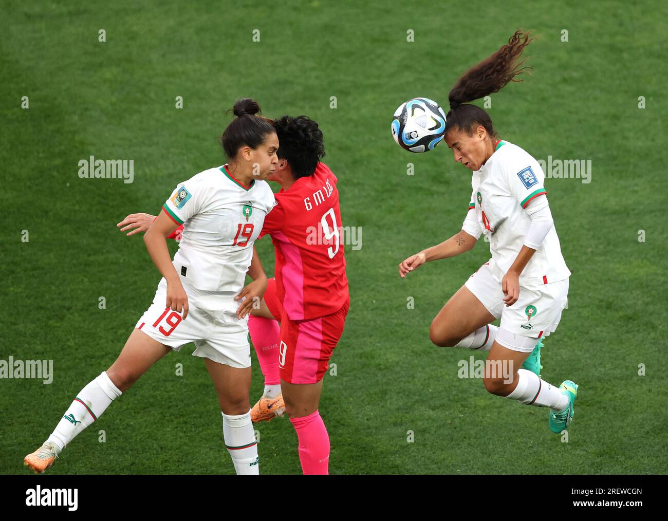 Adelaide, Australia. 30th July, 2023. Sarah Kassi (R) of Morocco heads ...