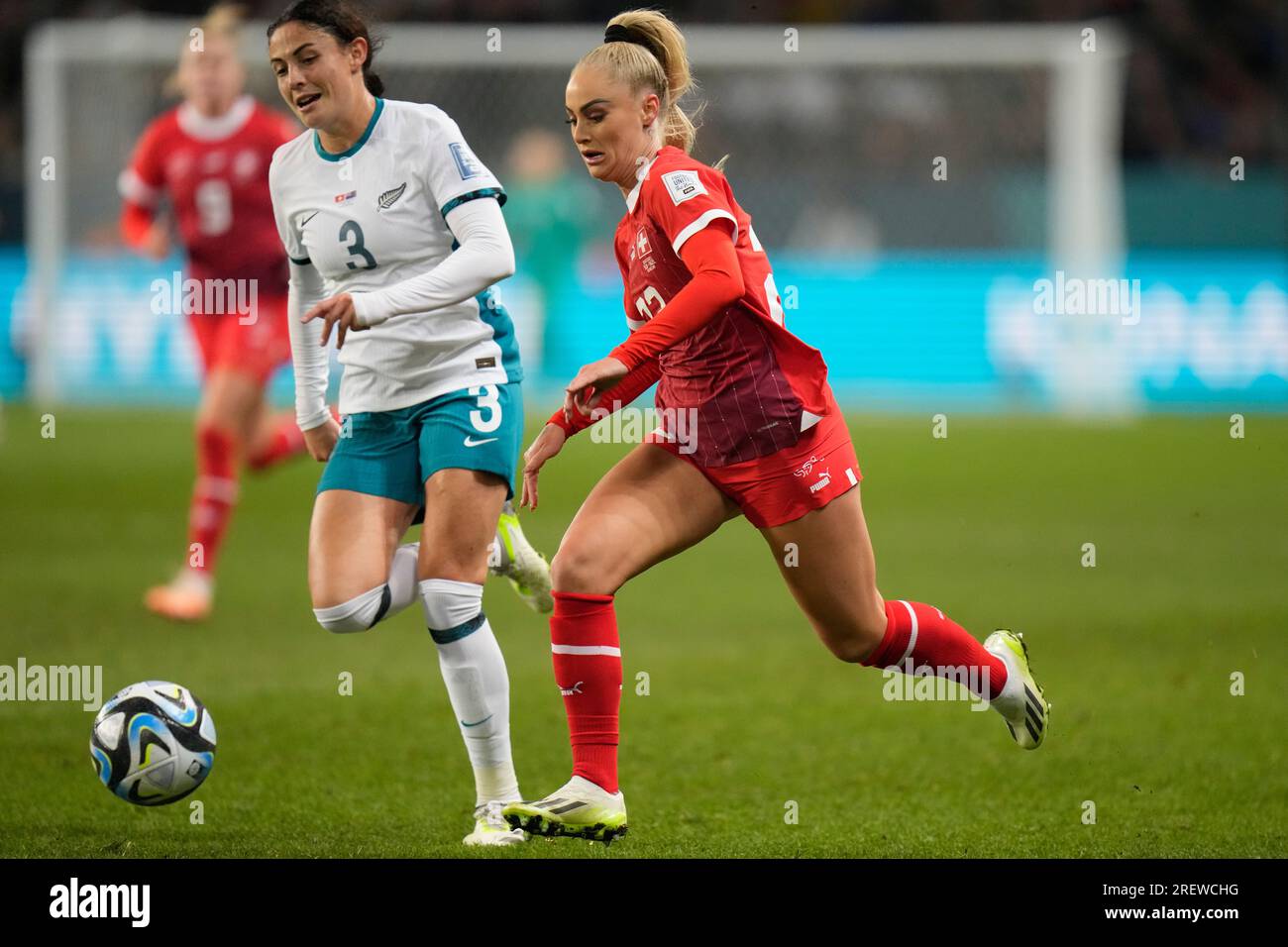New Zealand's Claudia Bunge , left, and Switzerland's Alisha Lehmann ...