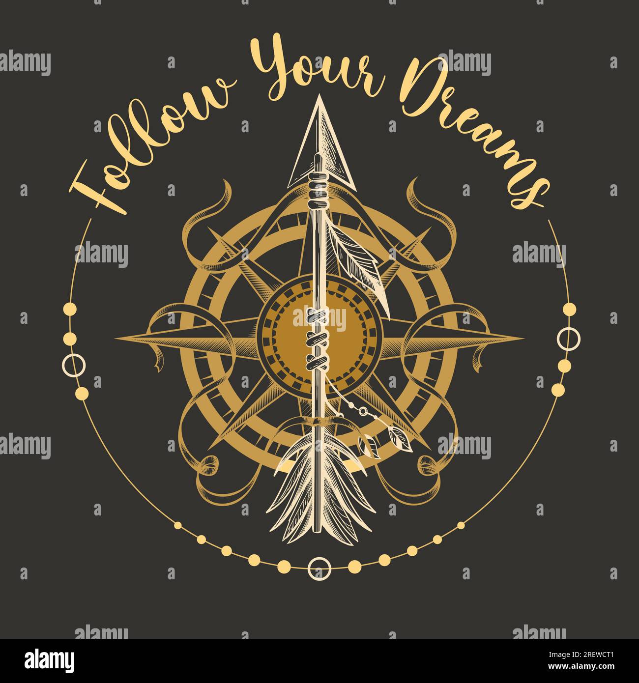 Emblem of Compass and Pointing Indian Arrow with Inscription Follow ...