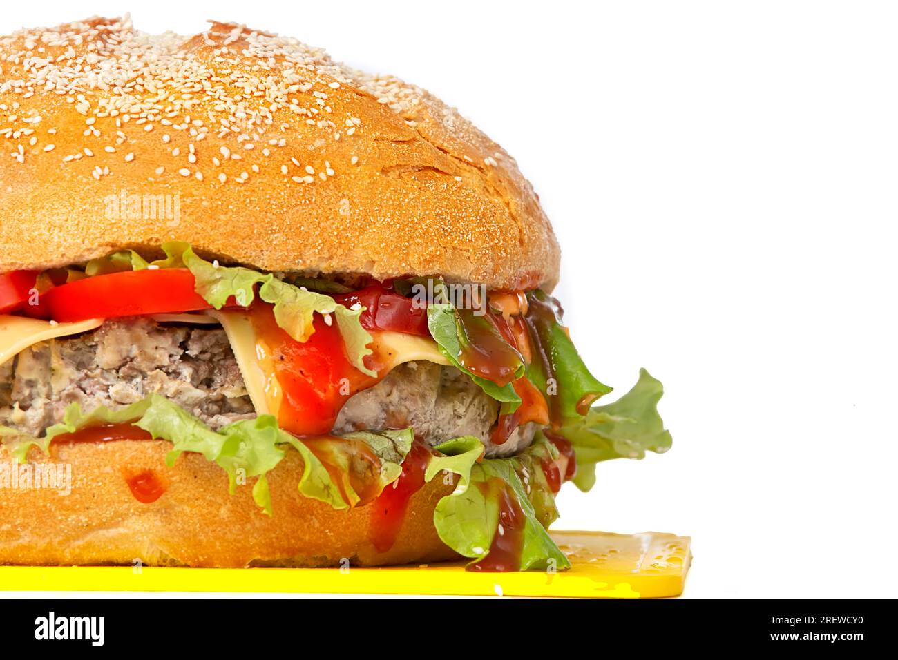 Portion of fresh tasty burger isolated on white background. Half ...