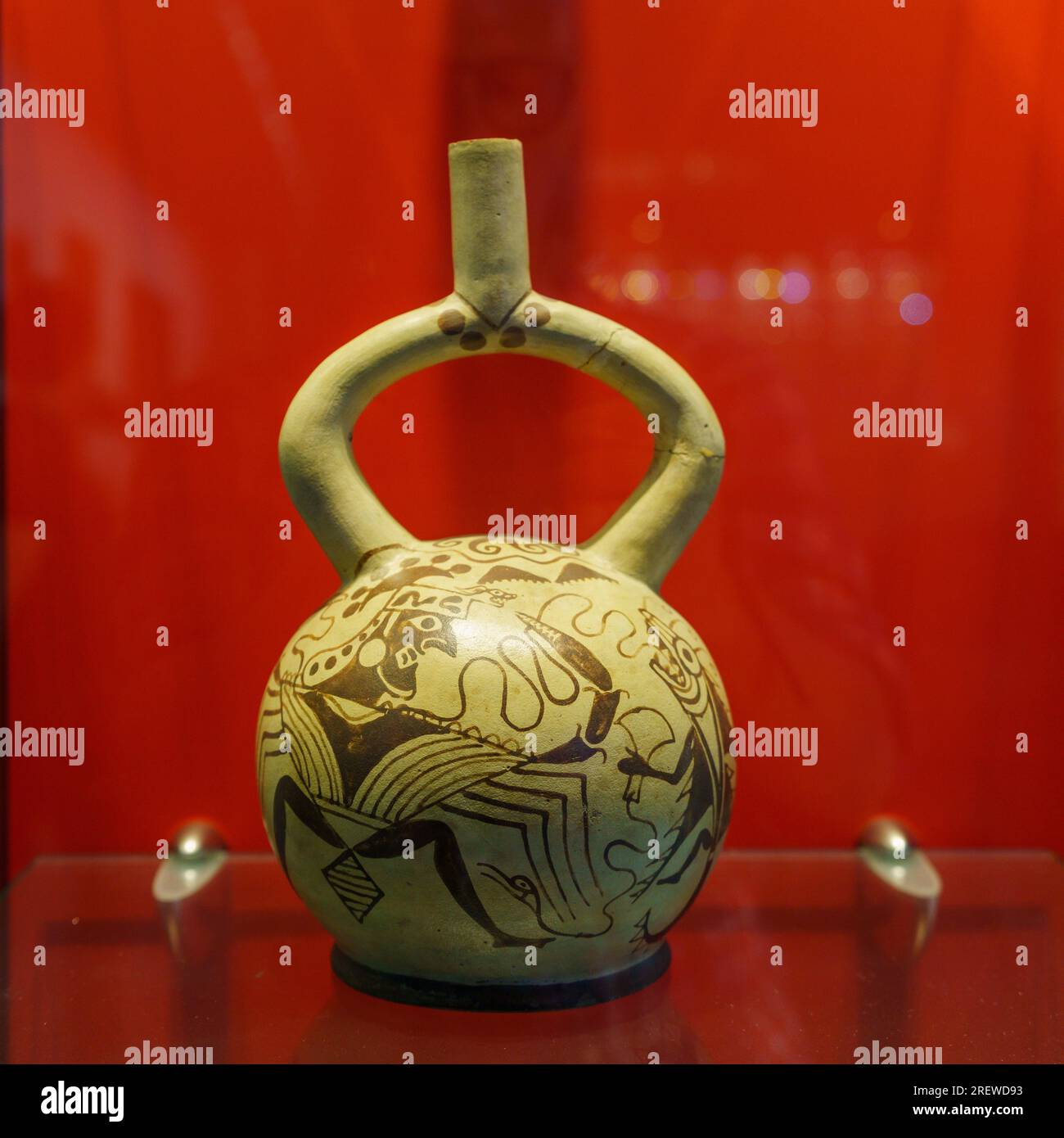 globular votive vase with mythological scene, Mochica culture, Peru ...