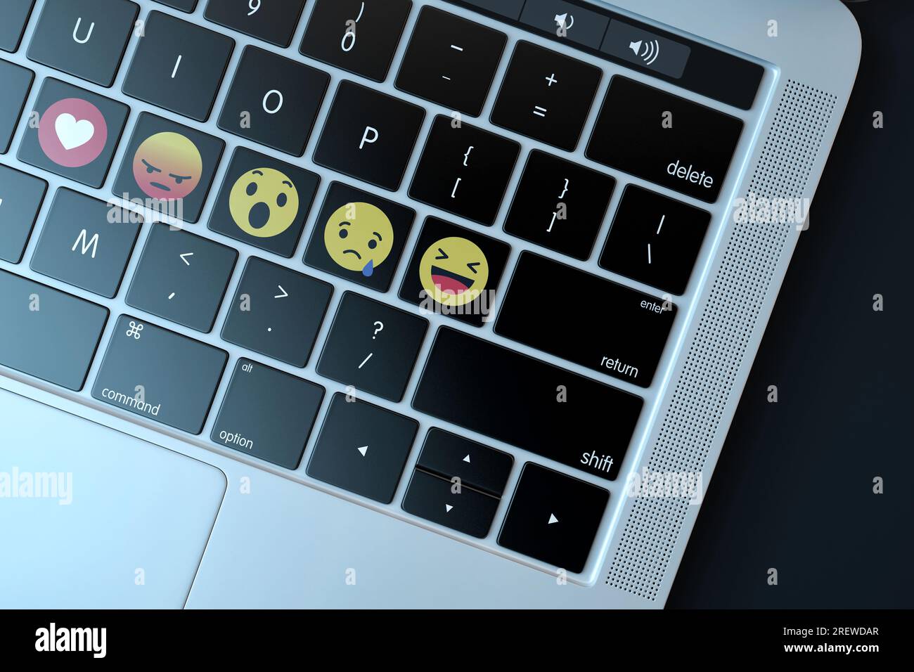 Emojis over keyboard. 3D Rendering Stock Photo - Alamy