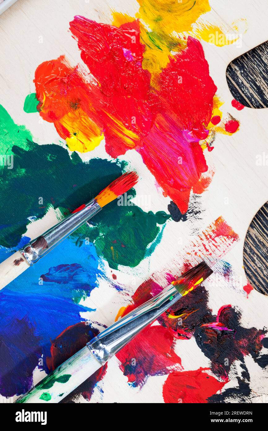 oil and other paints with brushes for creativity, the creative process ...