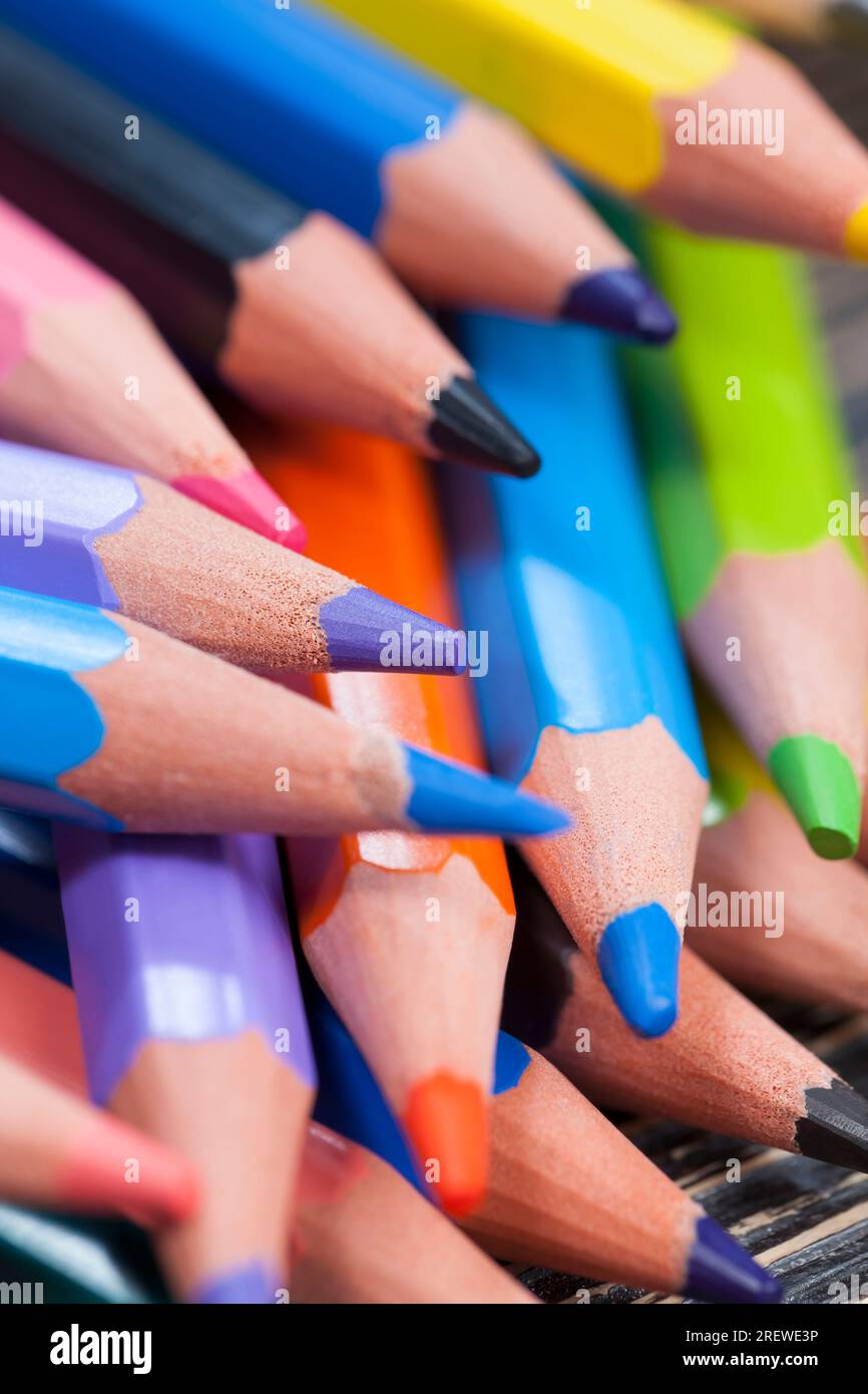 ordinary colored wooden pencil with soft lead of different colors for ...