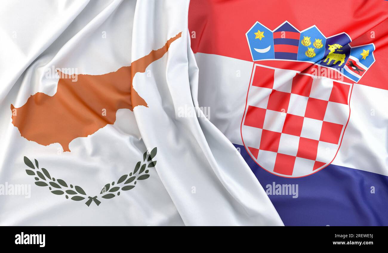 Ruffled Flags of Cyprus and Croatia. 3D Rendering Stock Photo - Alamy
