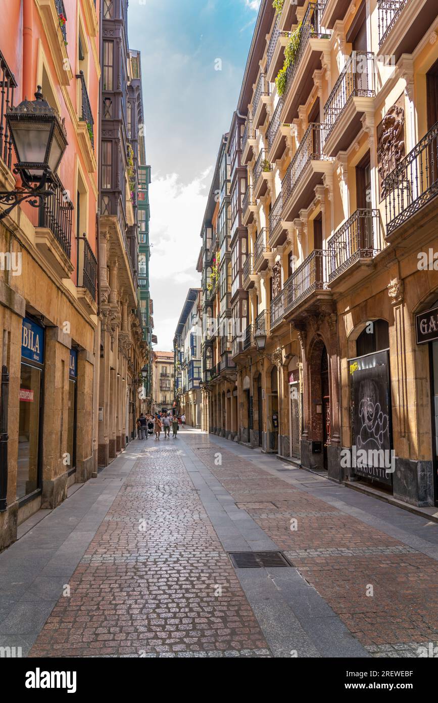 Beautiful streets of European city Bilbao. Situated in North of Span is ...