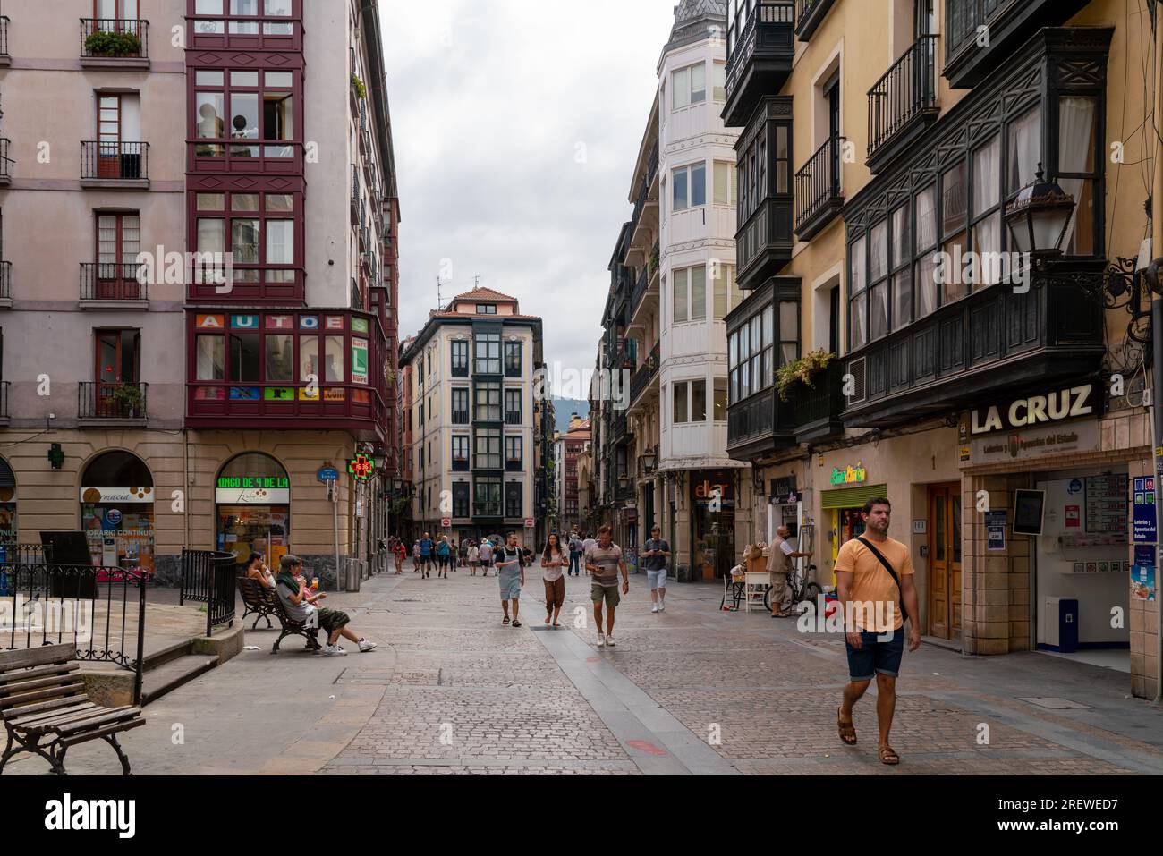 Beautiful streets of European city Bilbao. Situated in North of Span is ...