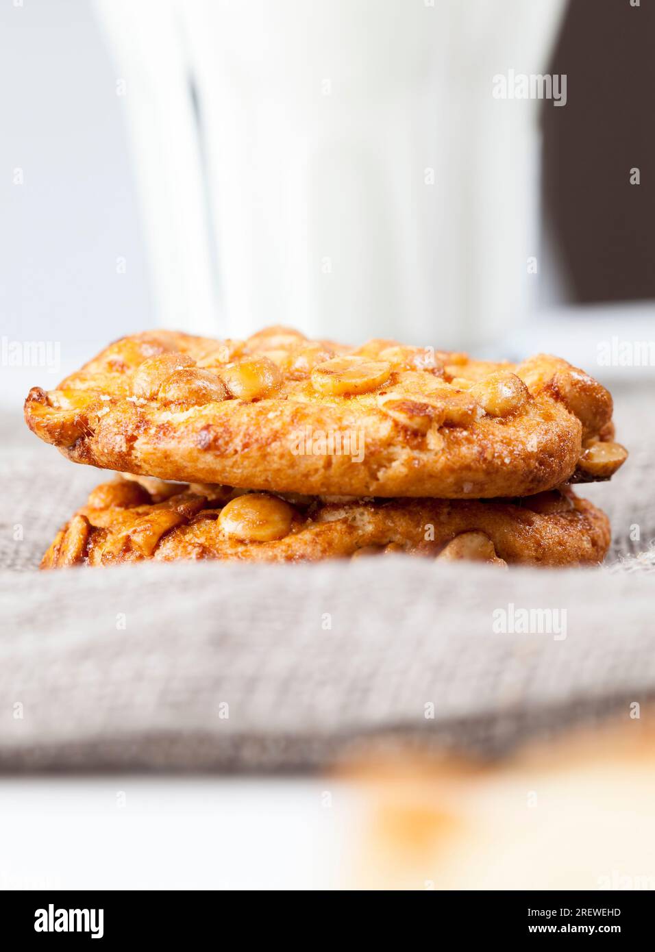 fresh crunchy cookies made from wheat flour and roasted peanuts, on the ...