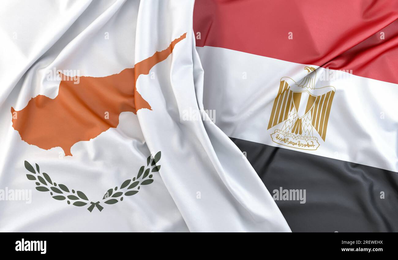Ruffled Flags of Cyprus and Egypt. 3D Rendering Stock Photo - Alamy