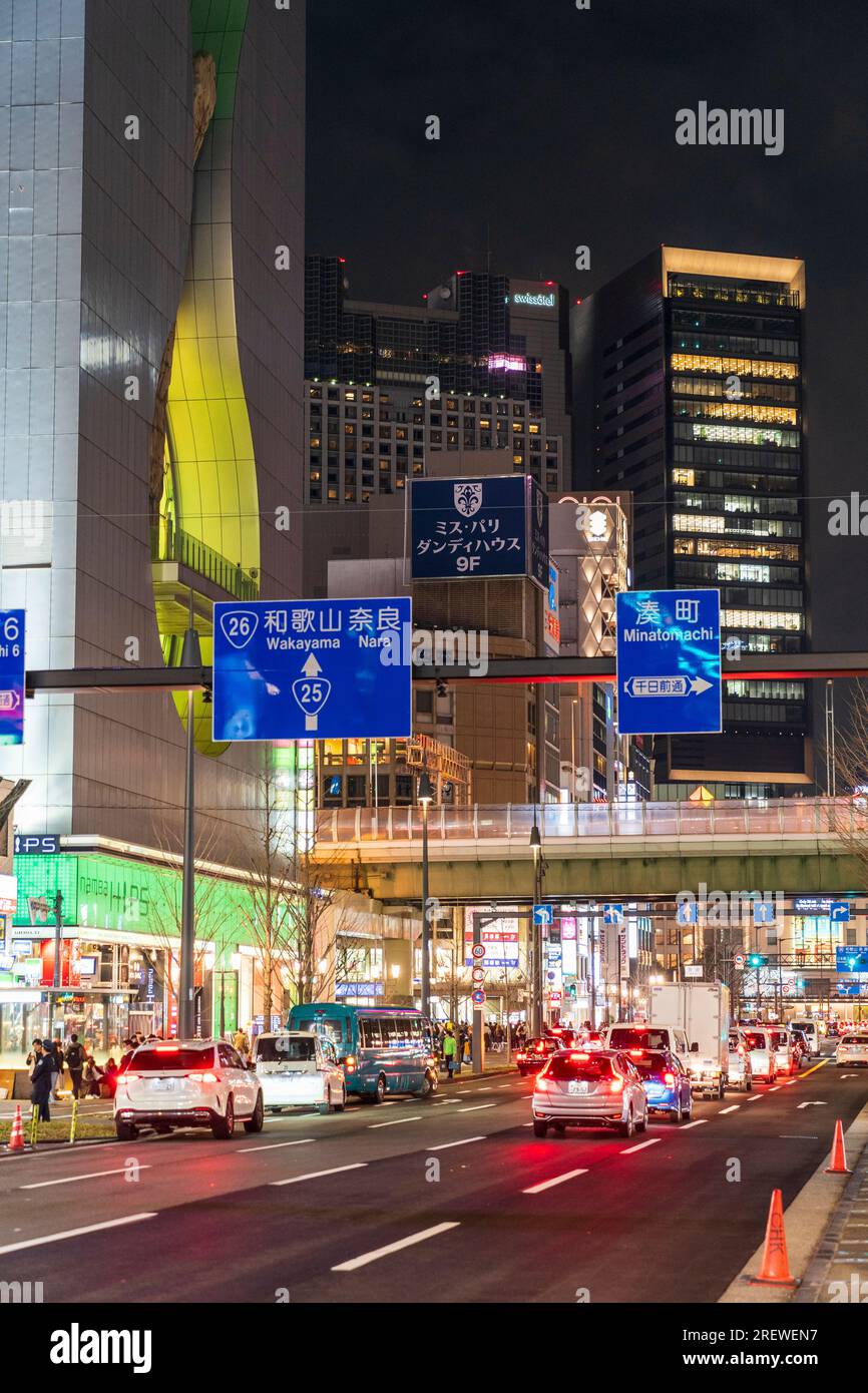 Dotonbori, Osaka, view along route 26, Mido-suji, by the modern Namba ...