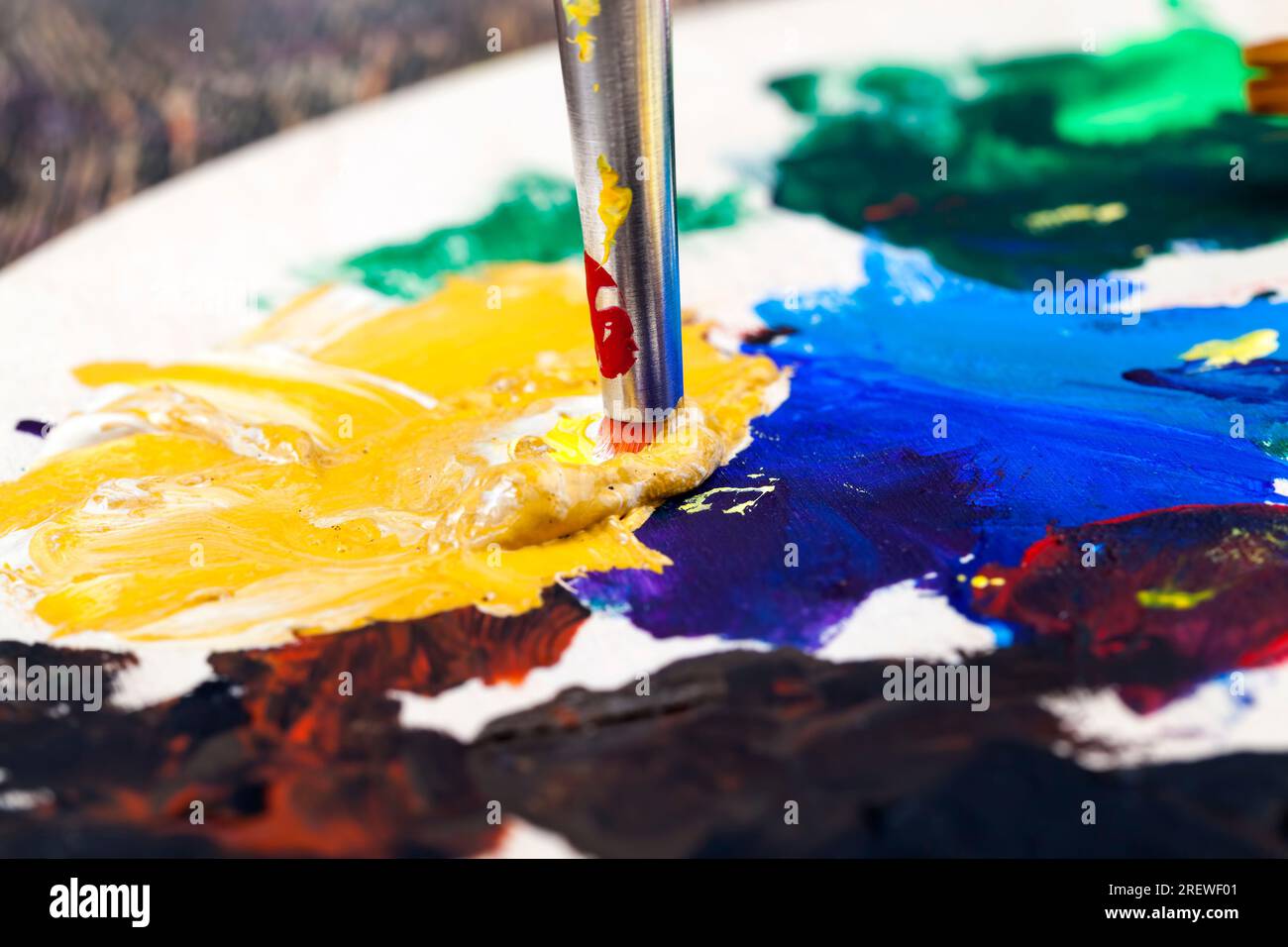 oil and other paints with brushes for creativity, the creative process ...