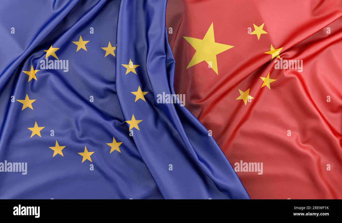 Ruffled Flags of European Union and China. 3D Rendering Stock Photo - Alamy