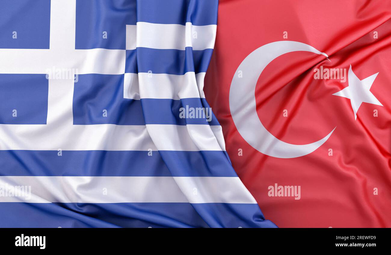 Ruffled Flags of Greece and Turkey. 3D Rendering Stock Photo - Alamy