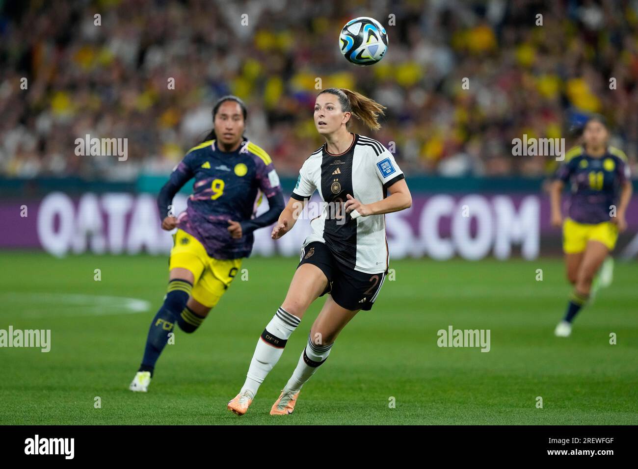 Germany's Chantal Hagel controls the ball in front of Colombia's Mayra ...