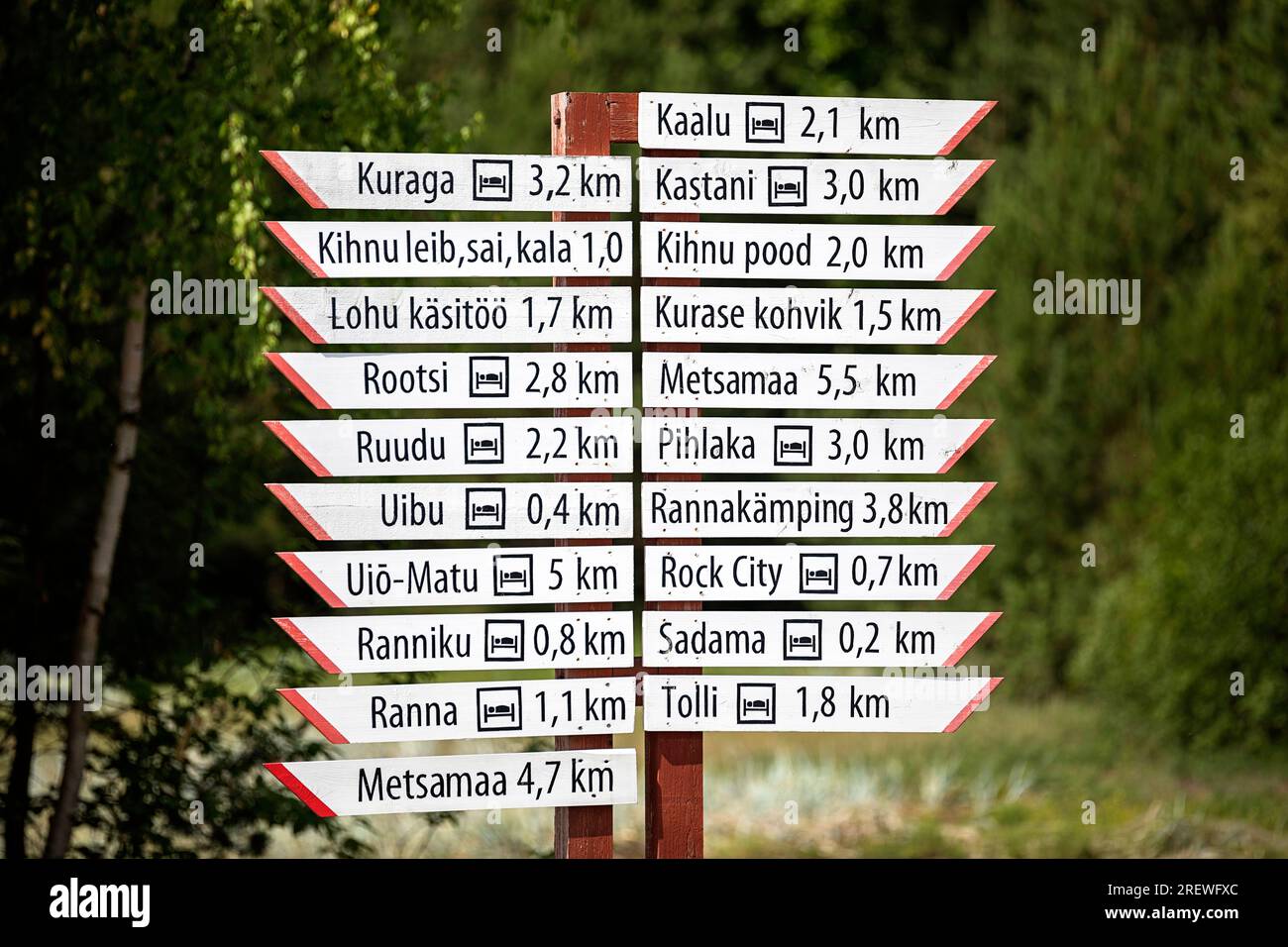 Local signpost for interesting tourists spots on kihnu island in baltic ...