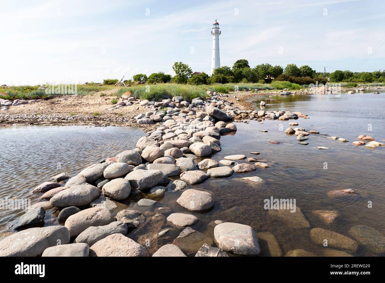 Beautiful Kihnu lighthouse on the southern tip of Kihnu island in the ...