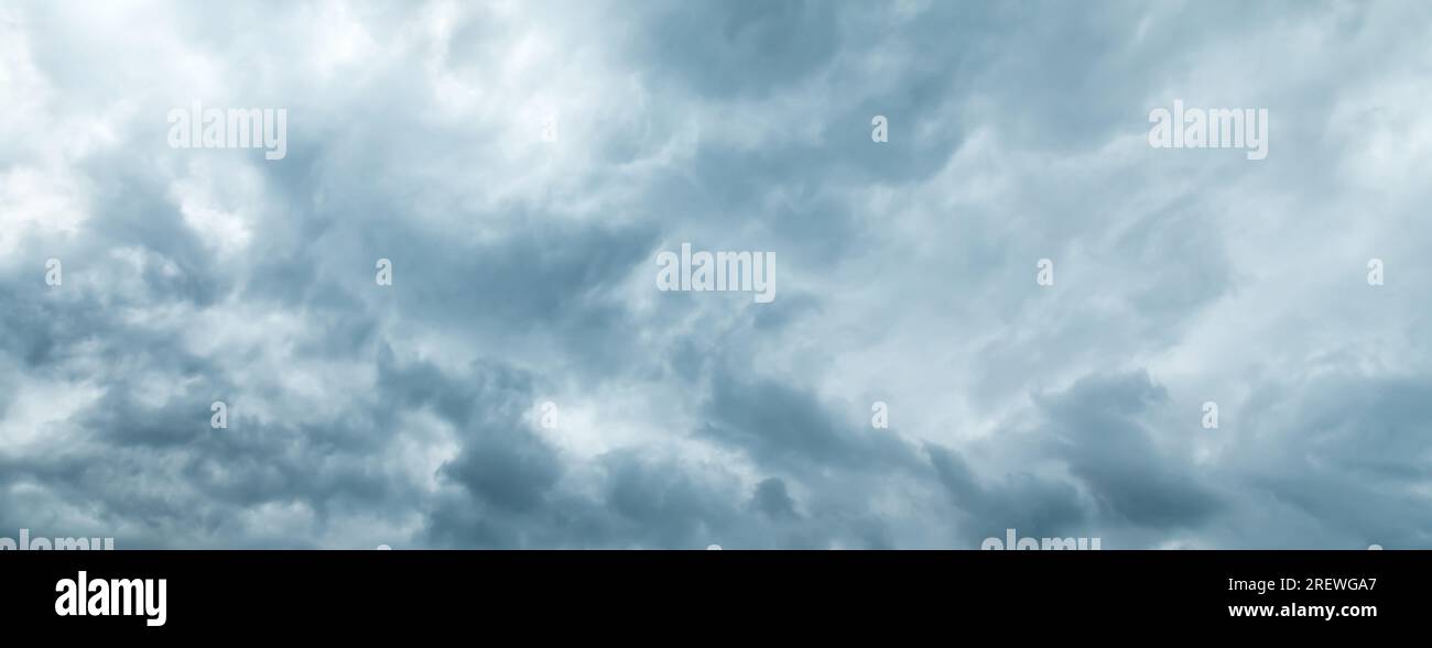 Sky. Dark stormy sky panorama, thunderstorm and hurricane, clouds ...