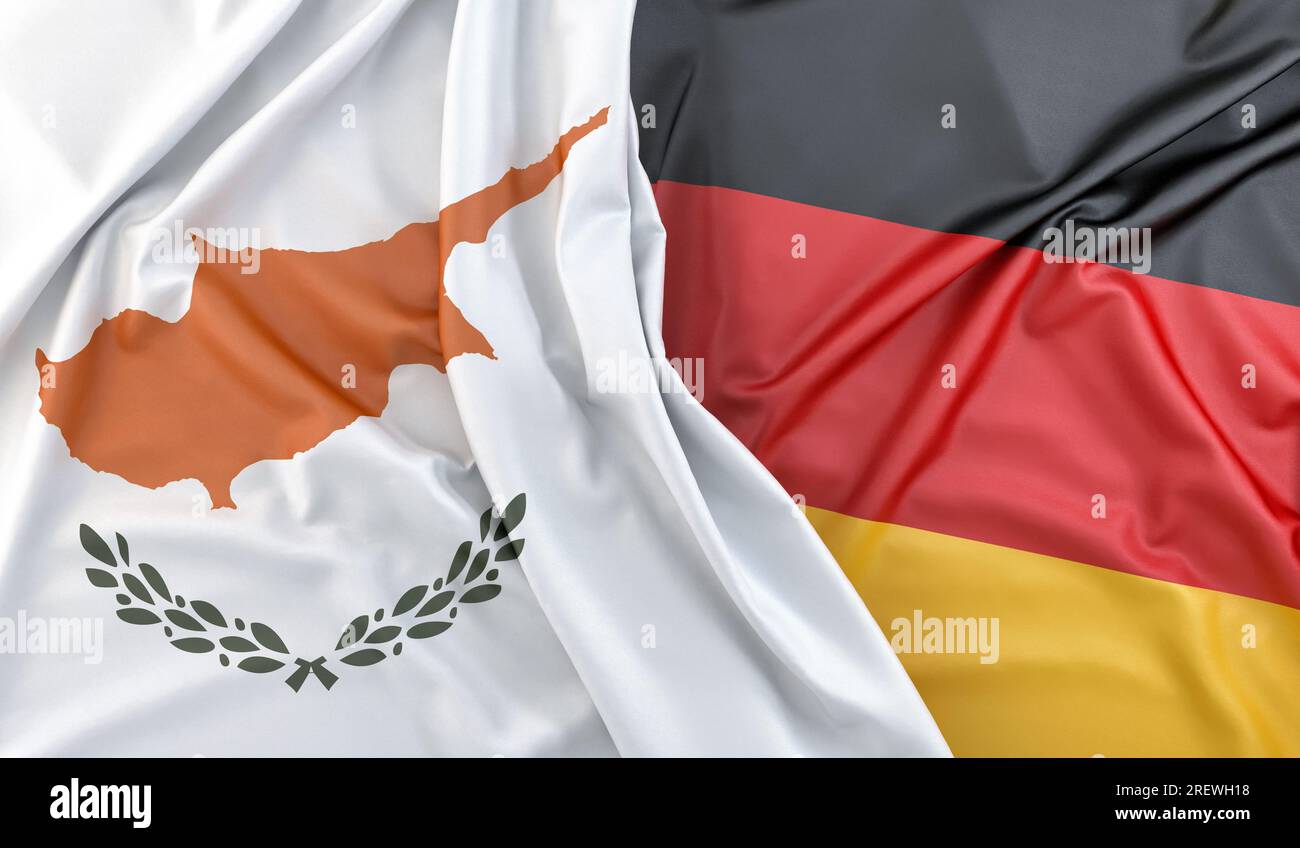 Ruffled Flags of Cyprus and Germany. 3D Rendering Stock Photo - Alamy