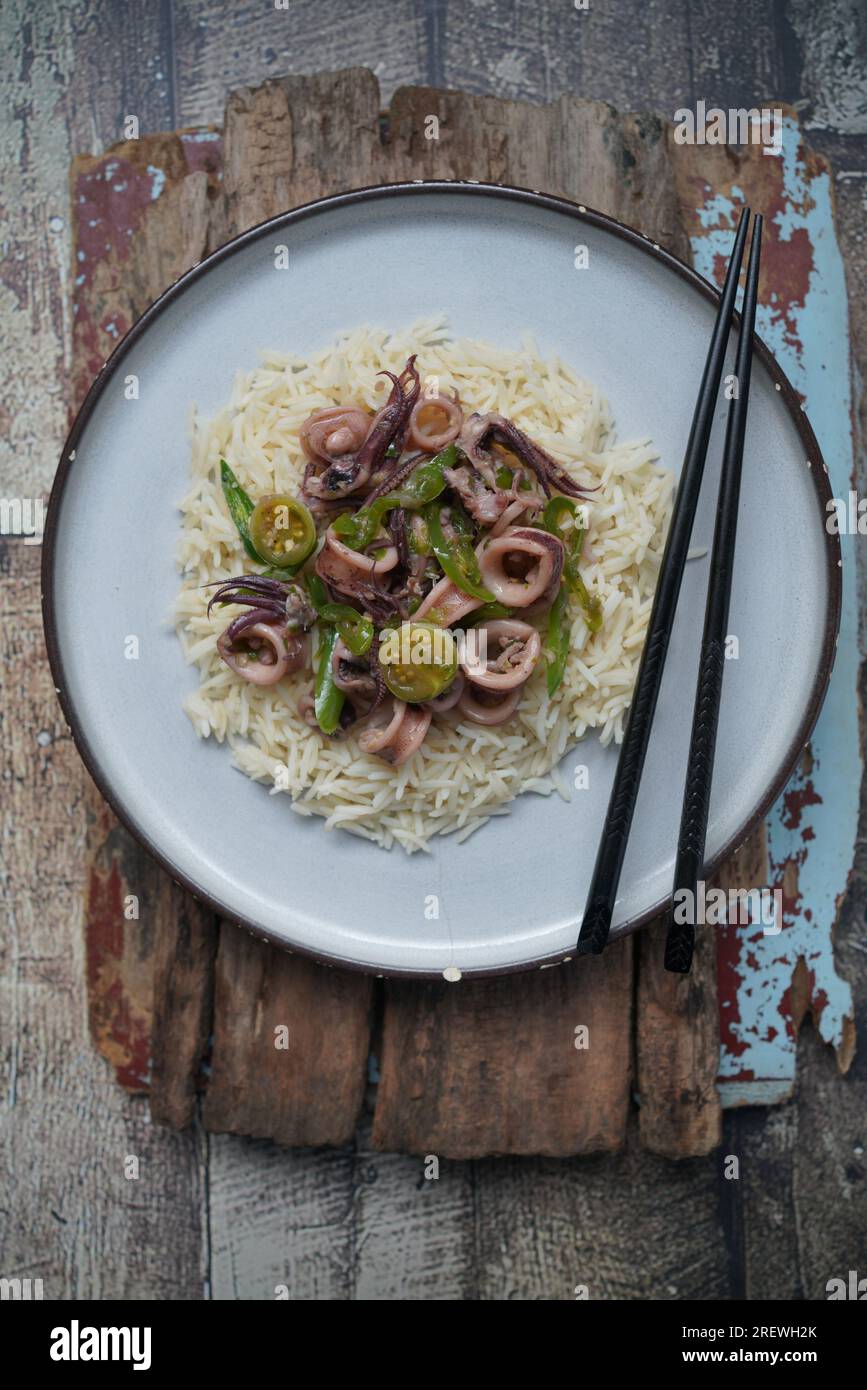 Cumi Cabe Ijo, Spicy Stir Fry Squid with Green Pepper, Green chili and ...