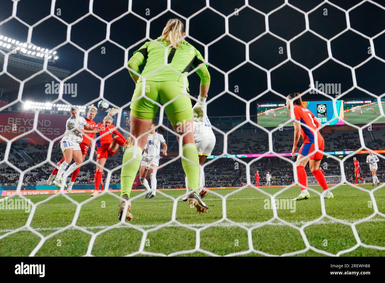 Norway's Sophie Roman Haug, second left, scores during the second half ...
