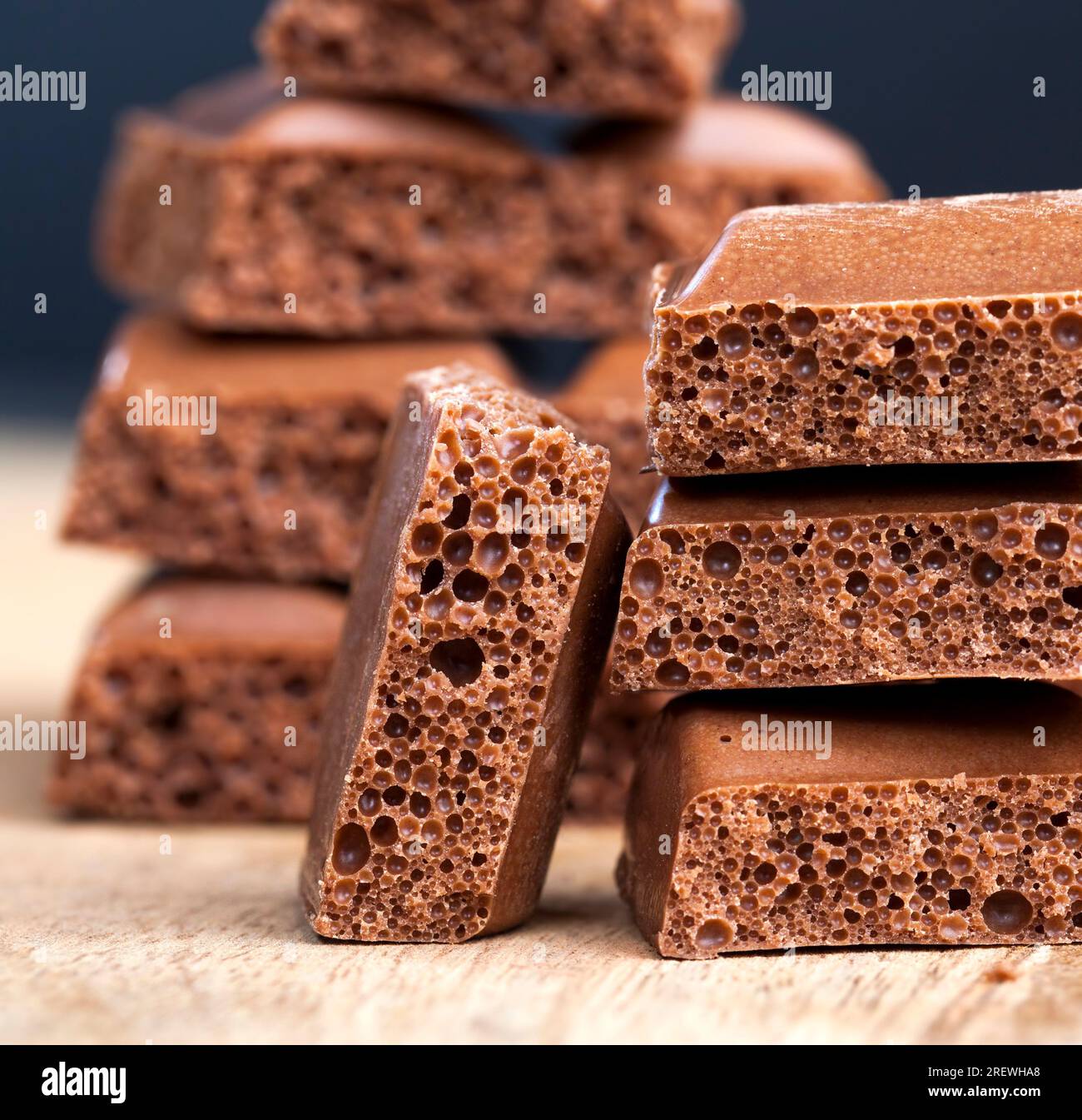pieces of air chocolate with cocoa and sugar, divided into pieces ...