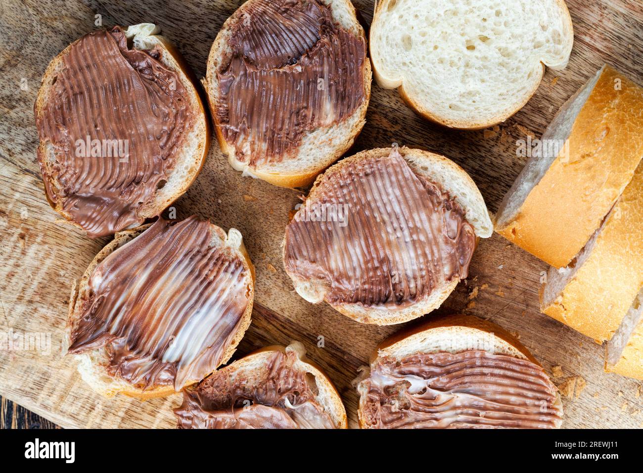 natural cocoa chocolate paste during Breakfast with baguette, soft ...