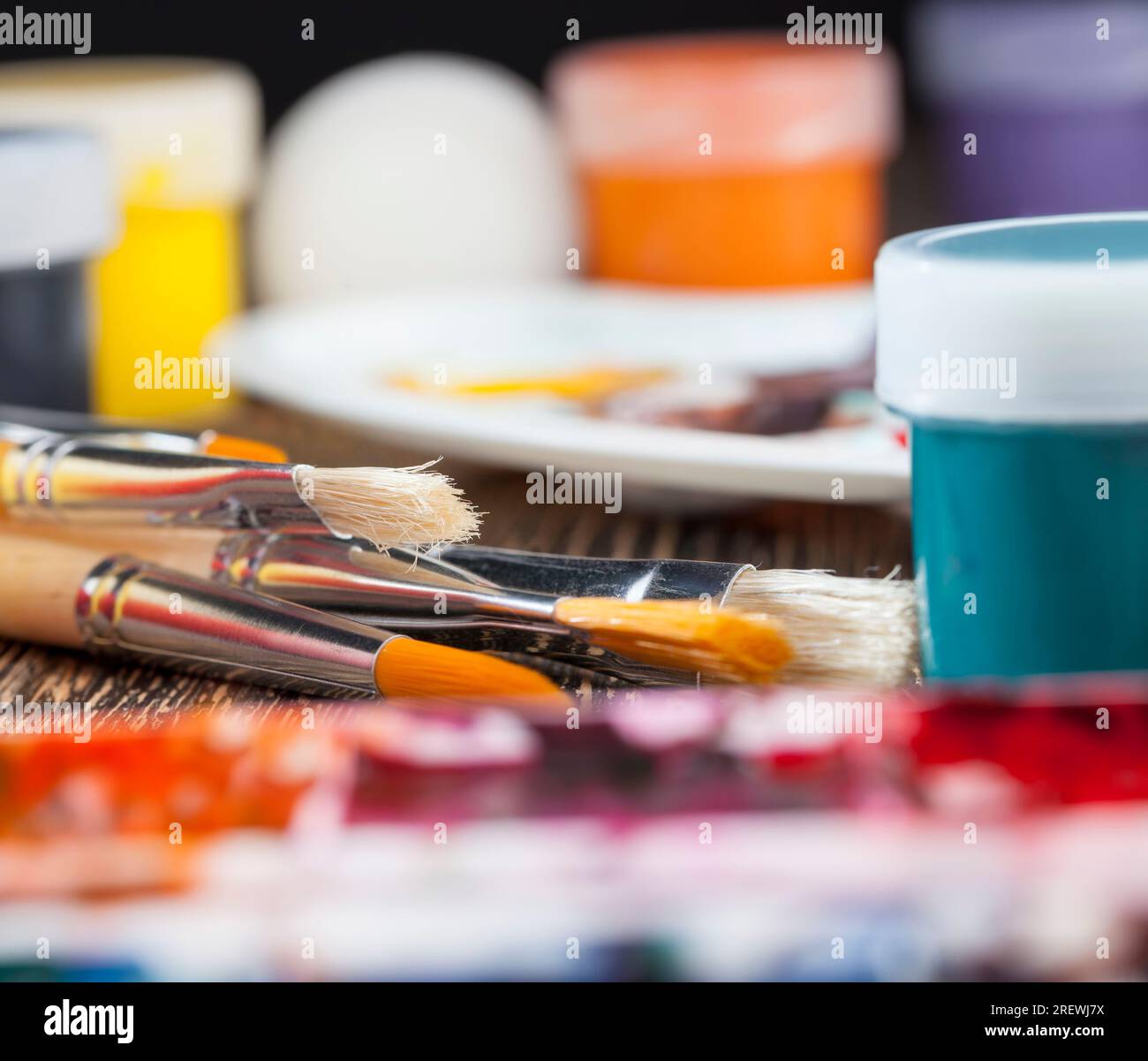 oil and other paints with brushes for creativity, the creative process ...