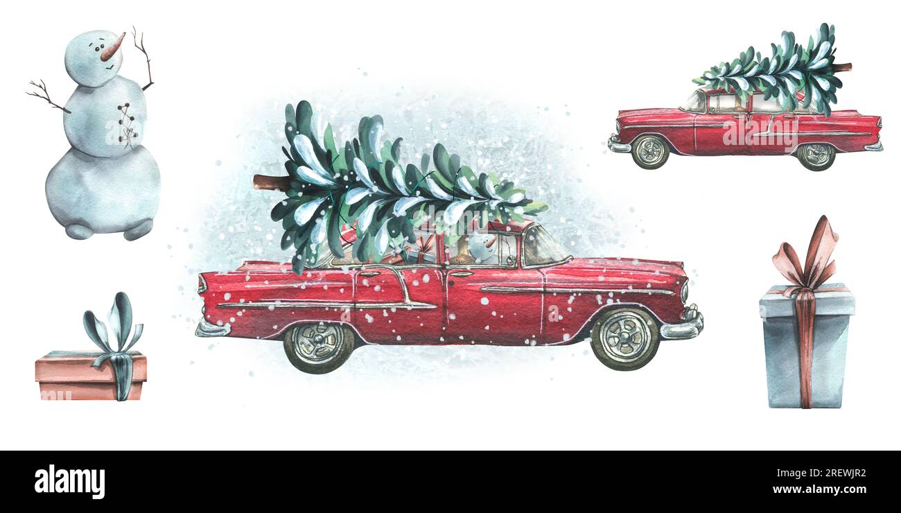Vintage red car and snow hi-res stock photography and images - Alamy
