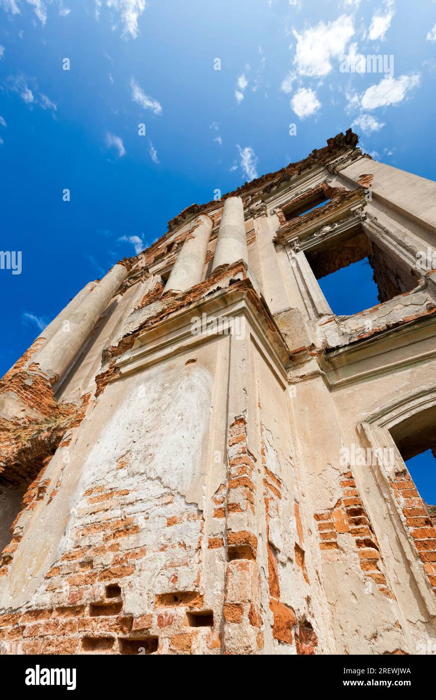 abandoned ruins of an ancient fortress made of red brick, the castle ...