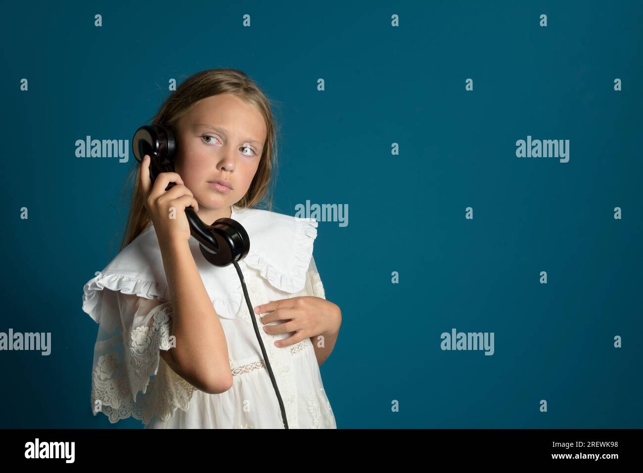 Communication in the past. portrait of a teenager girl. retro. old ...