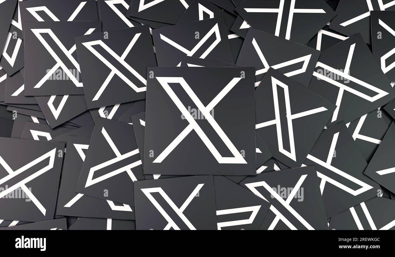 X app logo in front of Twitter blue bird symbol background. X is the ...