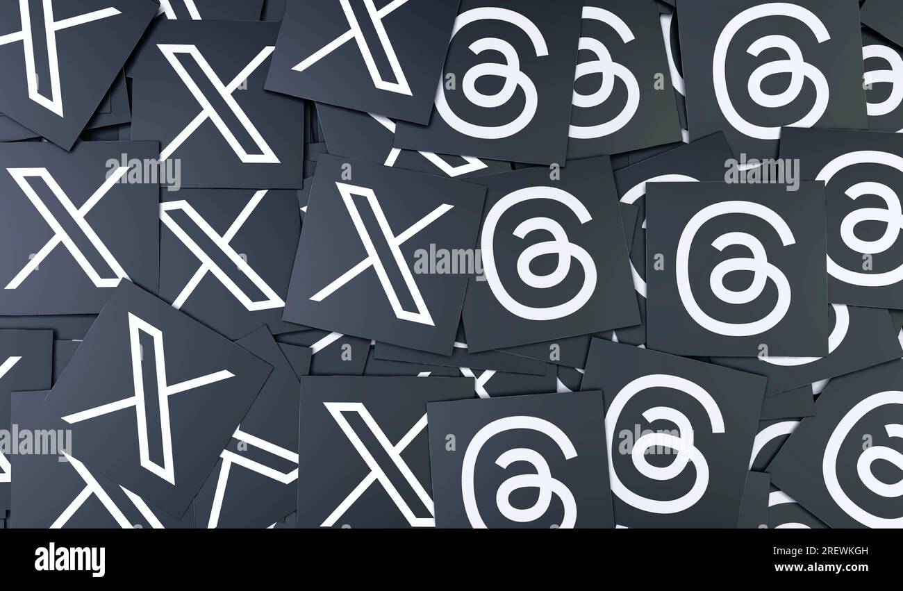 X app logo in front of Twitter blue bird symbol background. X is the ...