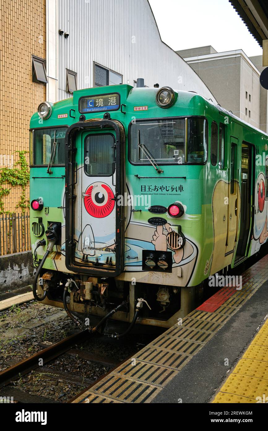 June 2023, Medama Oyaji train at Yonago Station. It is a JR Sakai Line ...