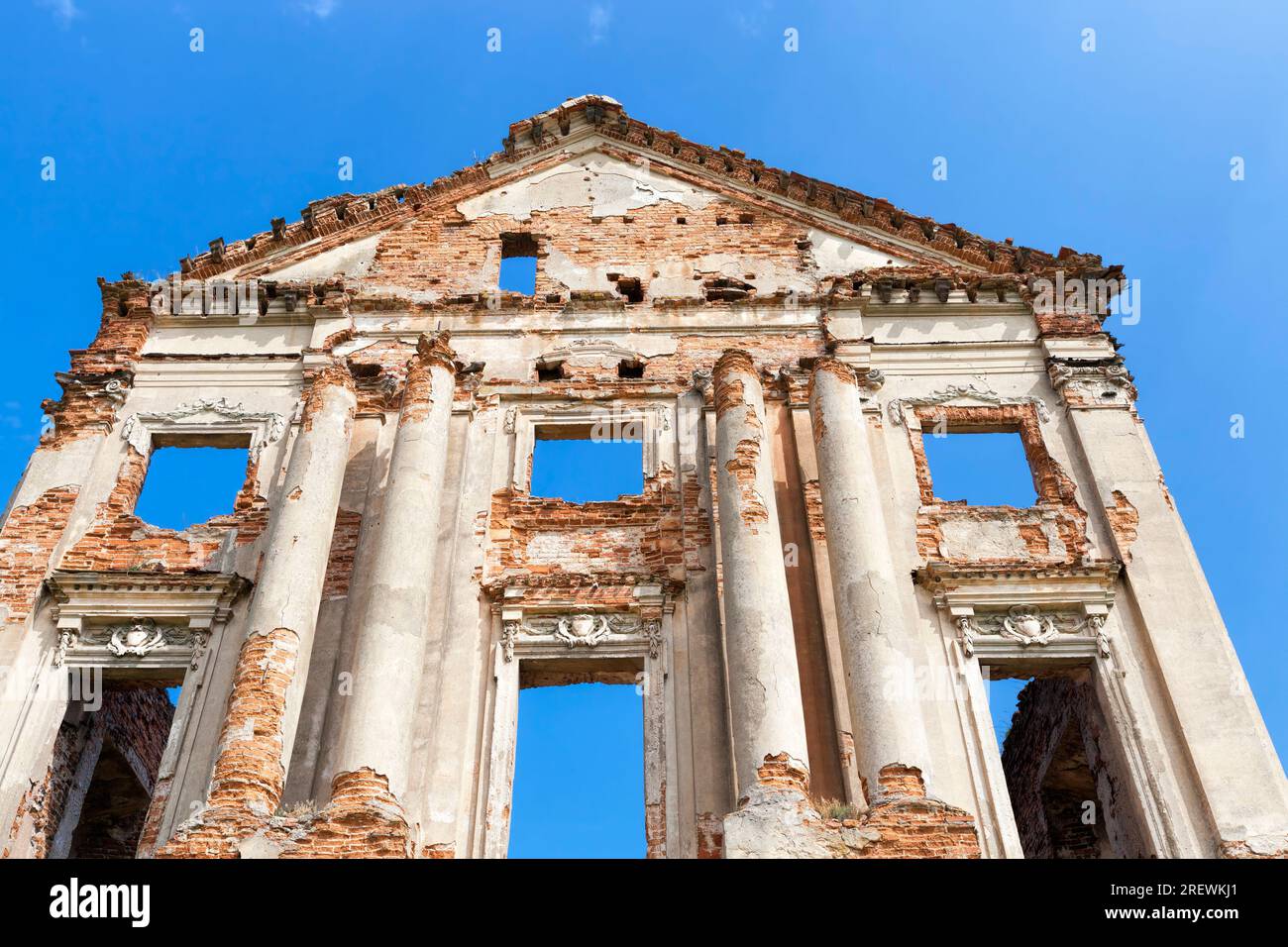 abandoned ruins of an ancient fortress made of red brick, the castle ...