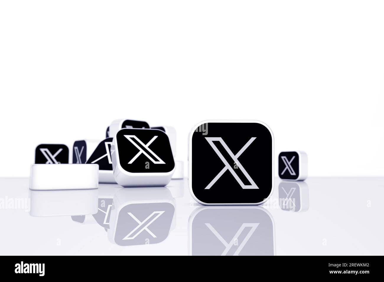 X app logo in front of Twitter blue bird symbol background. X is the ...