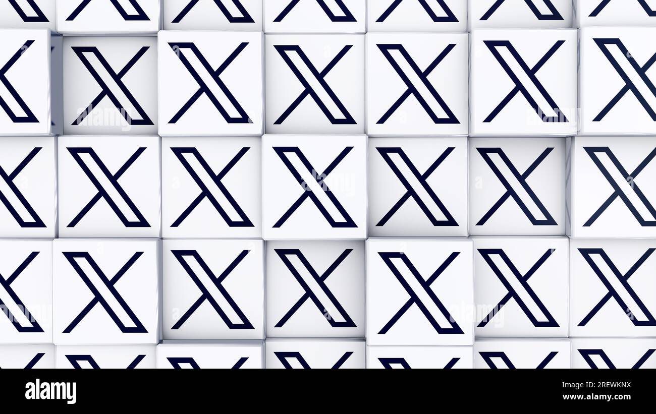 X app logo in front of Twitter blue bird symbol background. X is the ...