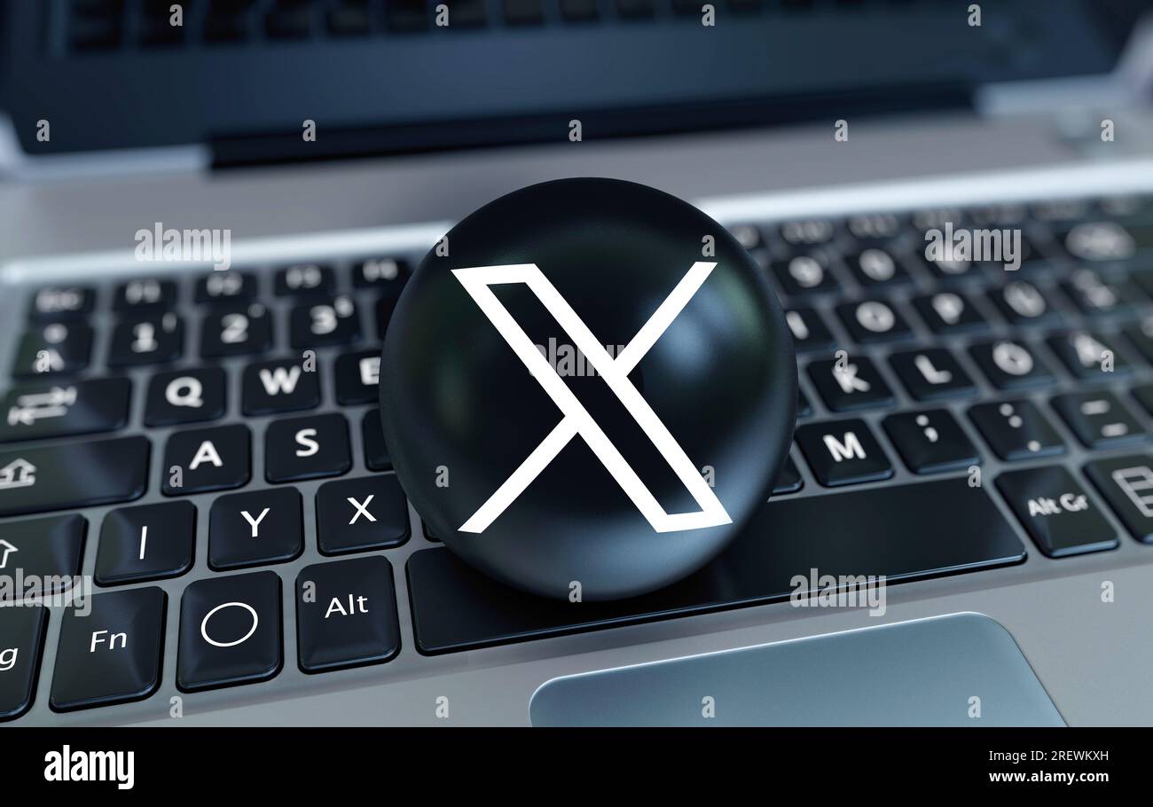 X app logo in front of Twitter blue bird symbol background. X is the ...