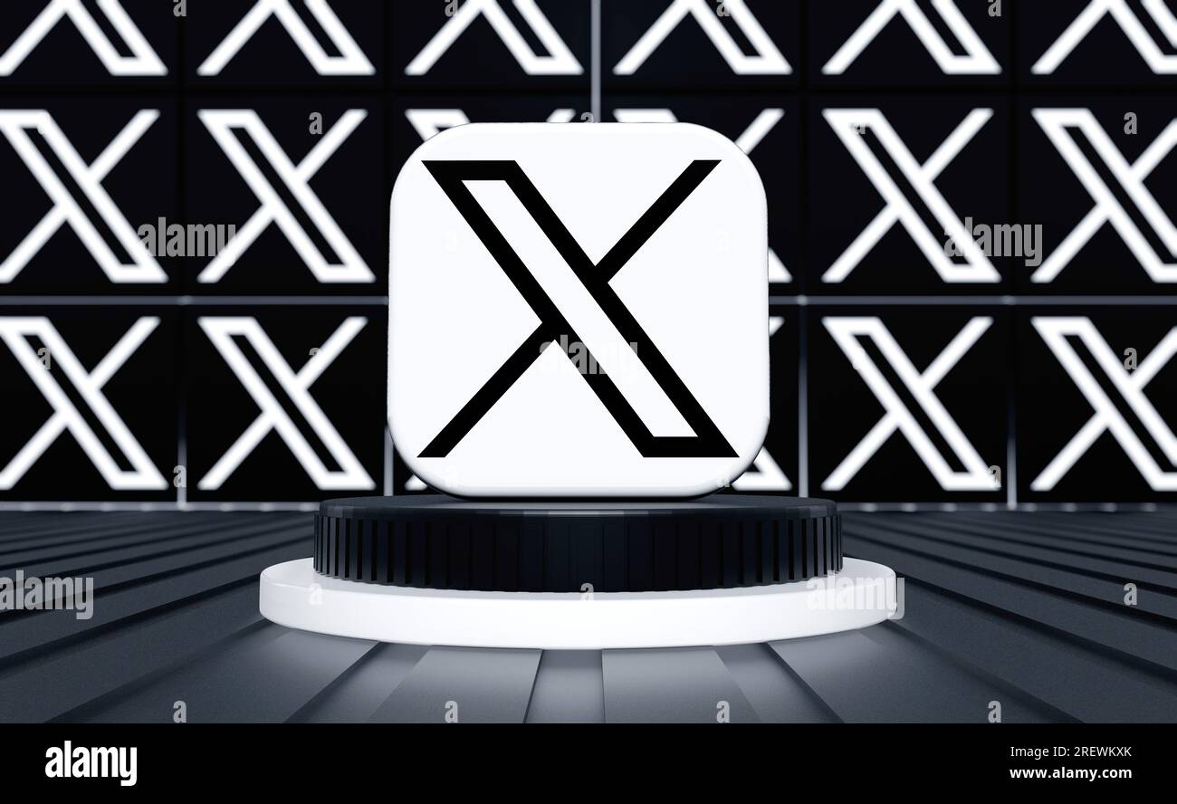 X app logo in front of Twitter blue bird symbol background. X is the ...