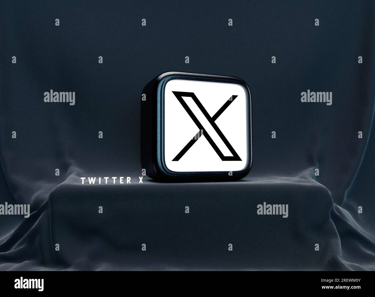 X app logo in front of Twitter blue bird symbol background. X is the ...