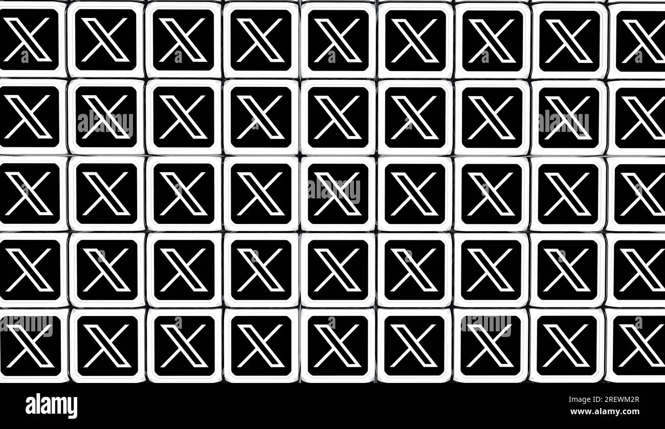 X app logo in front of Twitter blue bird symbol background. X is the ...