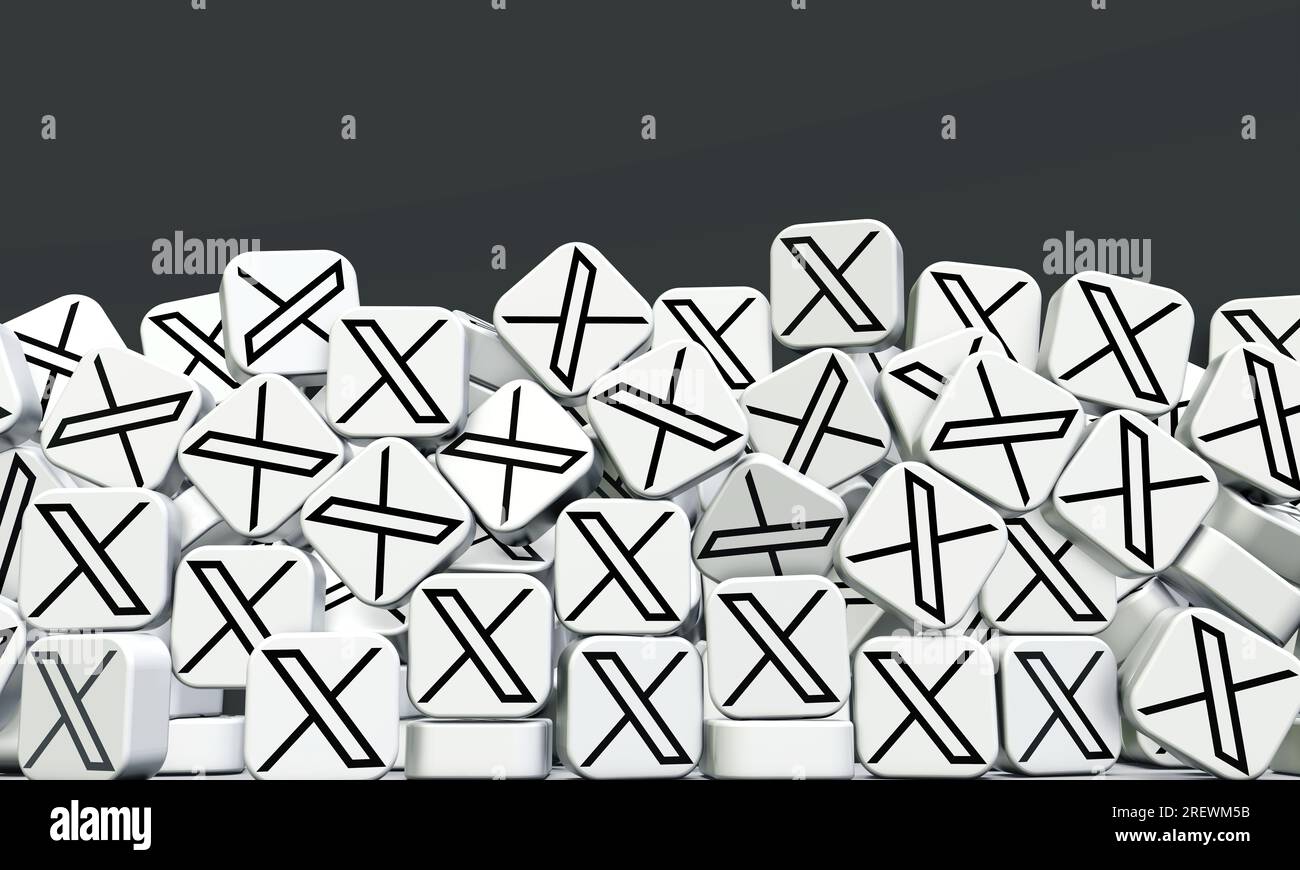 X app logo in front of Twitter blue bird symbol background. X is the ...