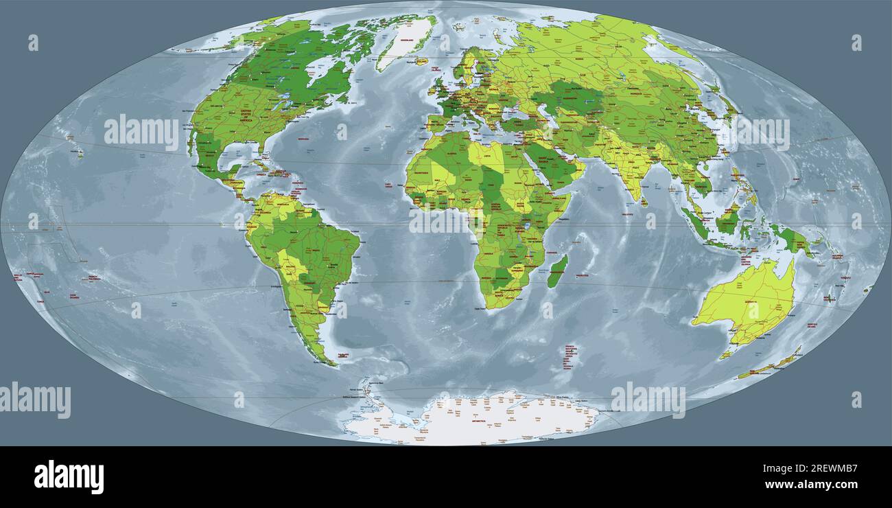 Detailed political world map Aitoff projection Stock Vector Image & Art ...