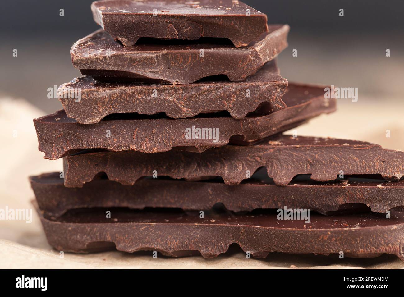 large pieces of bitter chocolate with cocoa and butter, divided into ...