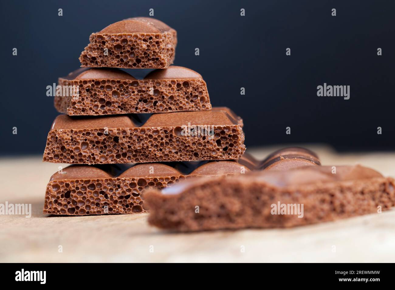 pieces of air chocolate with cocoa and sugar, divided into pieces ...