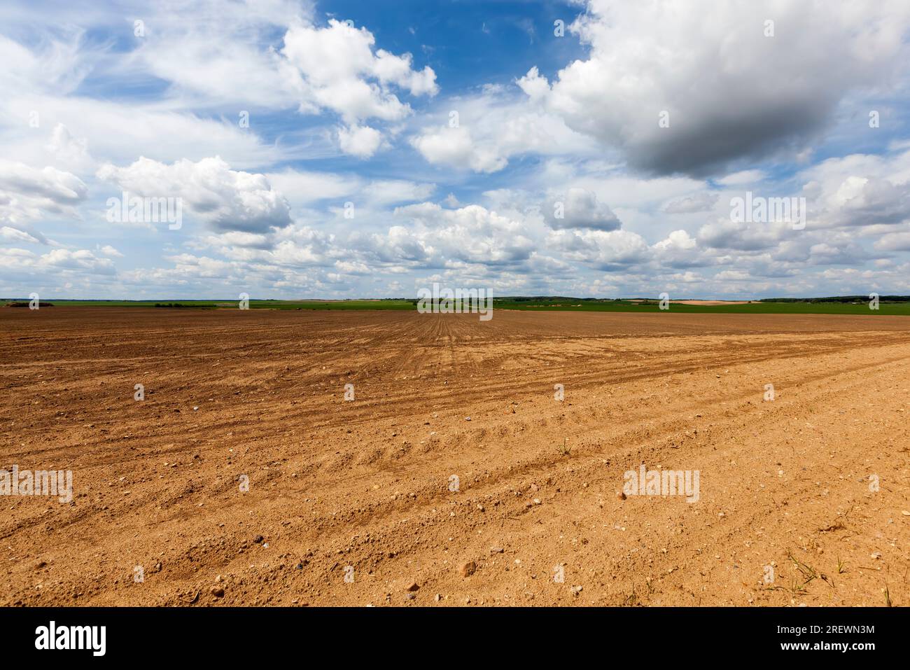 ploughed soil on which cereals are grown, a field with fertile soil ...