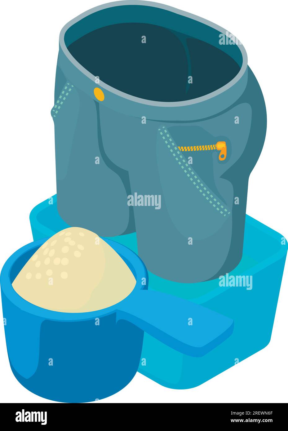 Pants washing icon isometric vector. Washing powder in measuring spoon ...