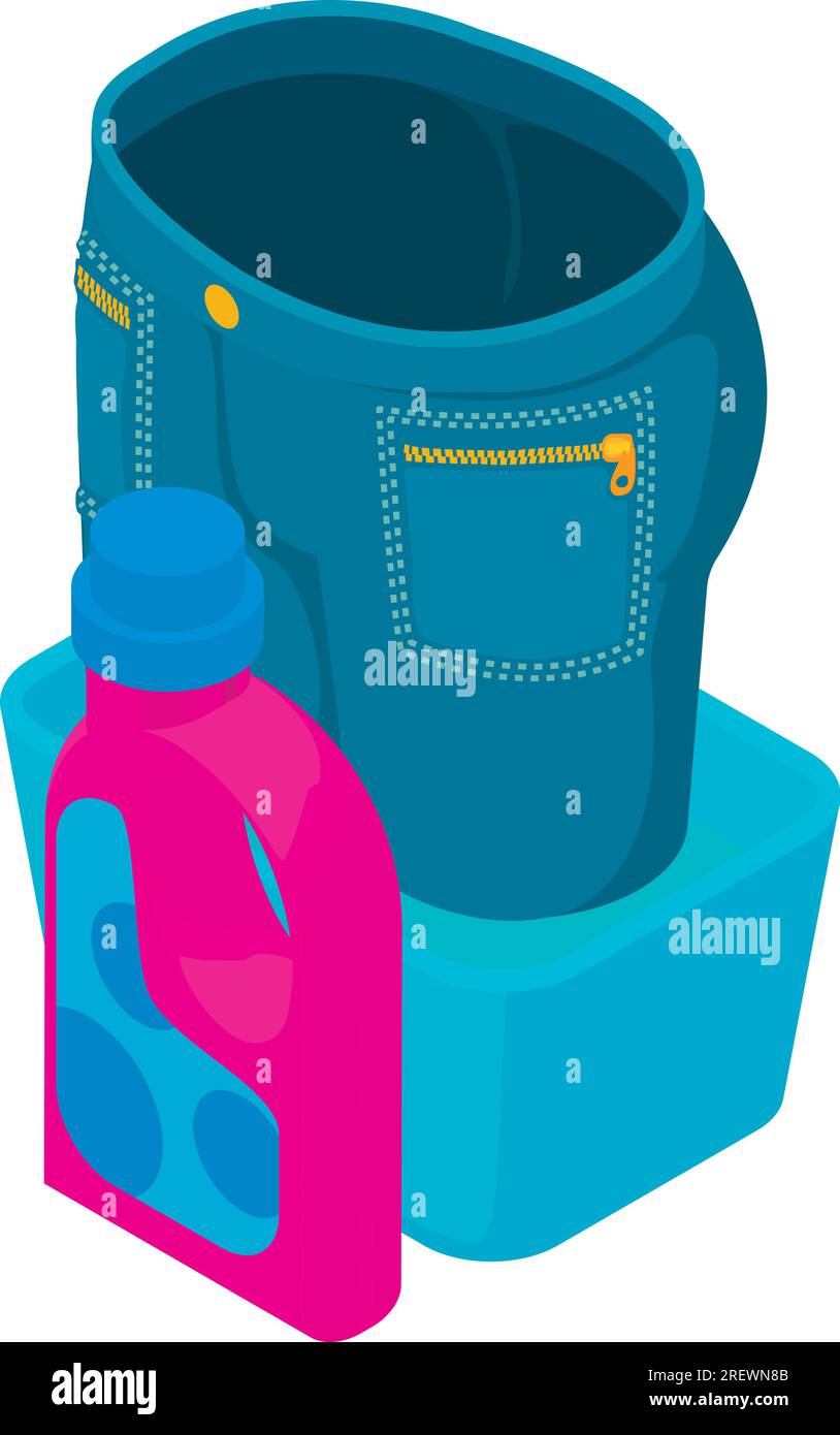 Daily wash icon isometric vector. Jeans and water basin near washing ...