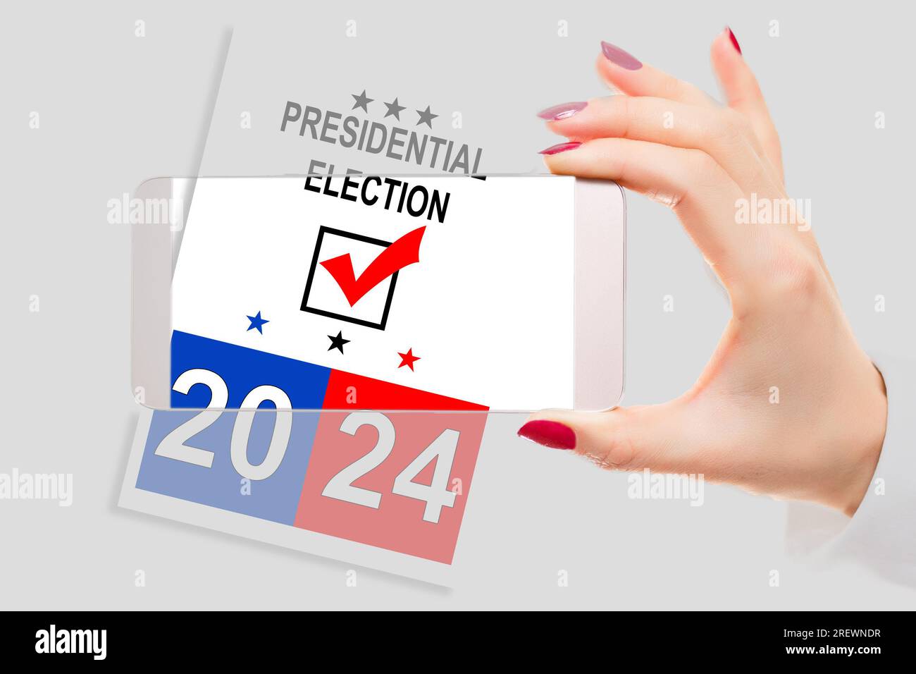 Presidential Election 2024 text on white paper over waving American ...